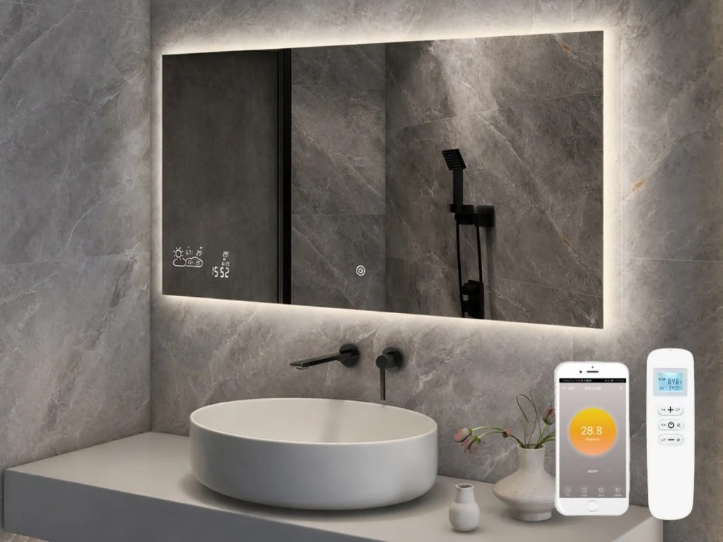 Chytré infrazrcadlo SMART MIRROR 200W | Výhřevnost 3.6 m2 | 60x60 cm | WiFi termostat | Dálkové ovládání | LED světlo