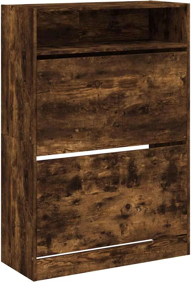 Botník se 2 výklopnými zásuvkami kouřový dub 80 x 34 x 116 cm 3214410