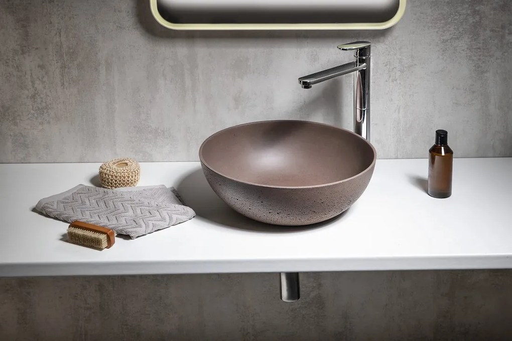 Sapho Sapho, FORMIGO betonové umyvadlo na desku, průměr 39cm, tmavě hnědá, FG315