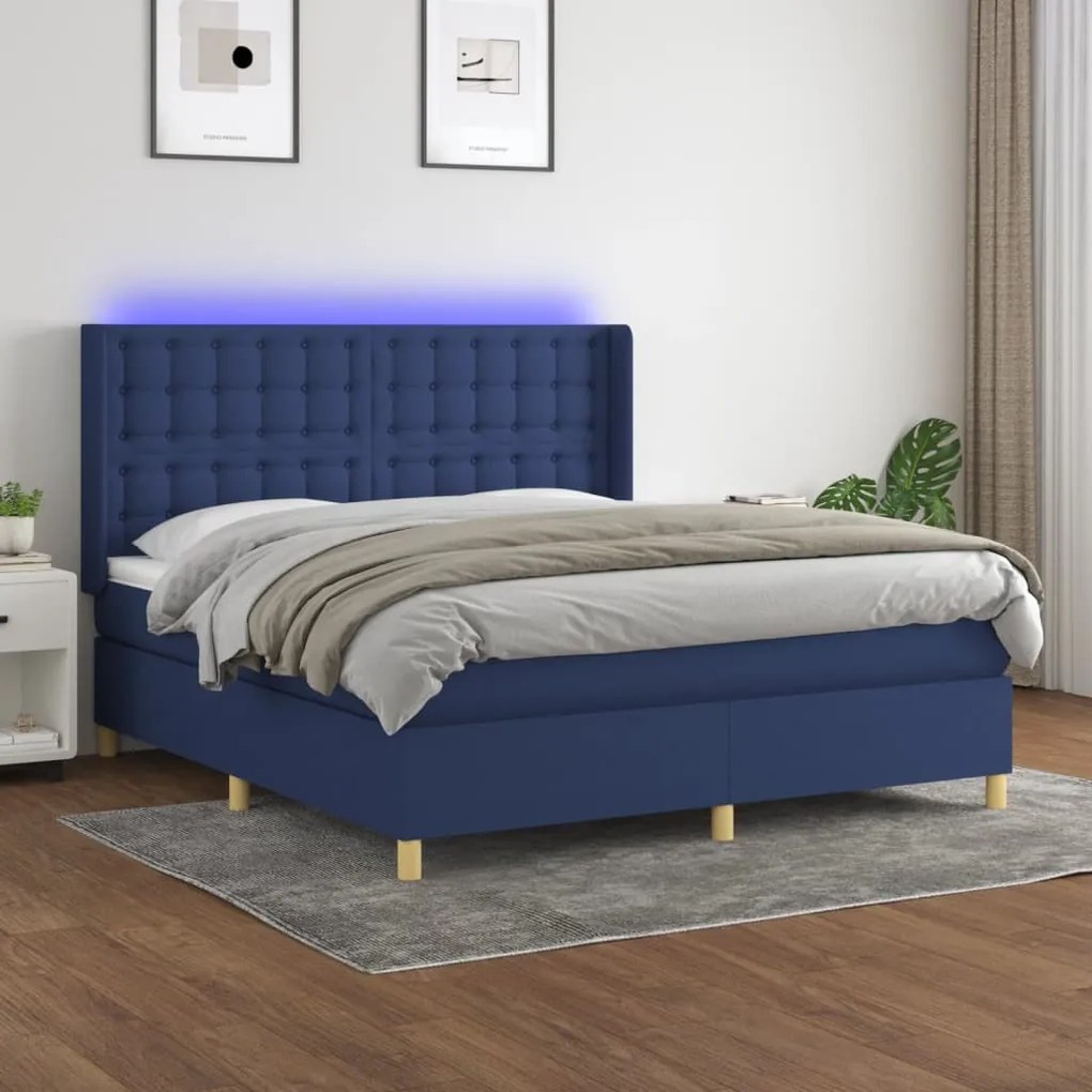 Box spring postel s matrací a LED modrá 180x200 cm textil 3139219