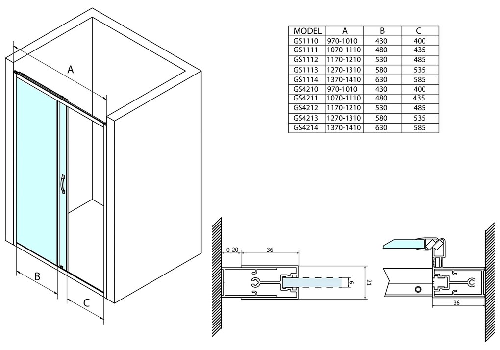 Gelco SIGMA SIMPLY sprchové dveře posuvné 1300 mm, čiré sklo GS1113 GS1113