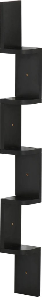 HOMCOM 5-podlažní Zigzag nástěnný rohový regál výška 120 cm černé dřevo