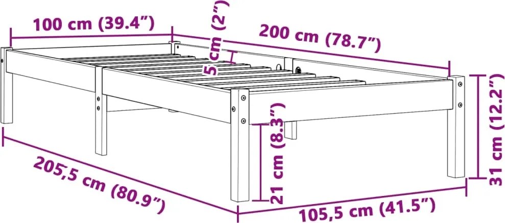 vidaXL Rám postele voskově hnědý 100 x 200 cm masivní borovice [844851]