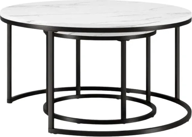 Sada 2 kulatých konferenčních stolků MARBLEX, černá/bílý mramor
