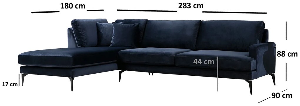 Designová rohová sedačka Fenicia 283 cm tmavě modrá - levá