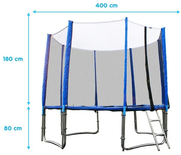 Premium Modrá trampolína 400 cm s ochrannou sítí + žebřík + krycí plachta