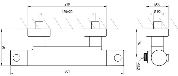 Ravak X070188 - Termostatická sprchová baterie PURI černá