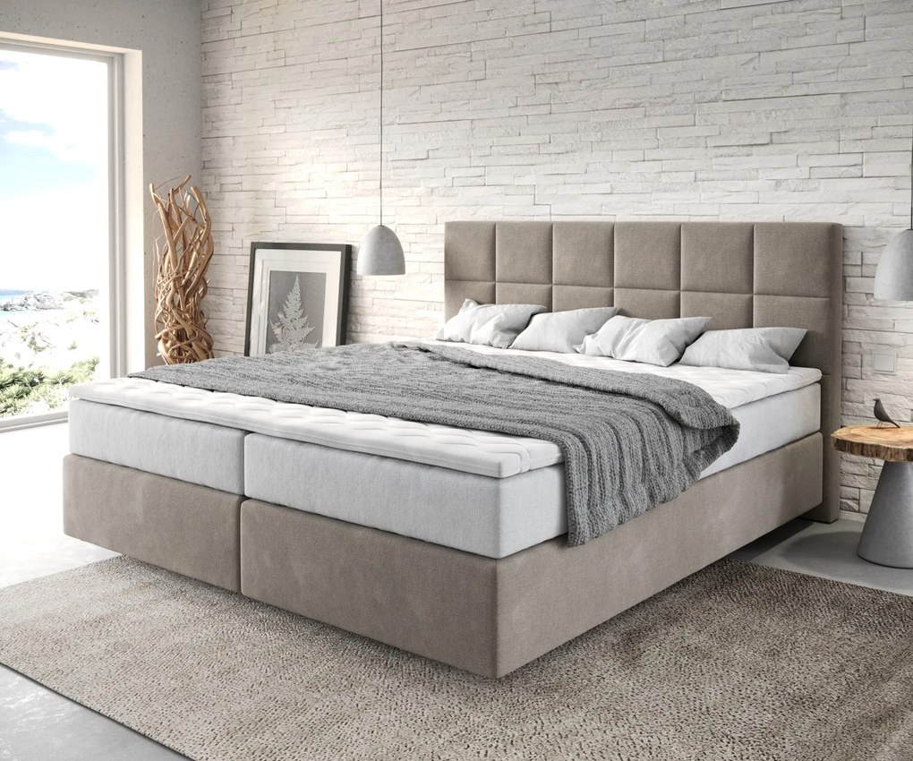 DELIFE Boxspring postel Dream-Fine 180x200 cm mikrovlákno béžová s TFK matrací a Visco topperem