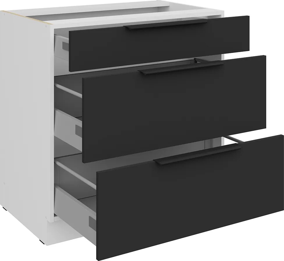 ARIA bc | dolní skříňka 80 D 3S zásuvková | 80 cm | PREMIUM BOX | bílá/černá