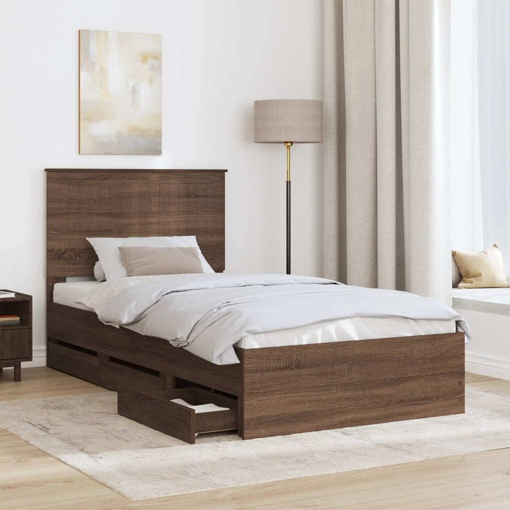 Rám postele se zásuvkou Hnědý dub 100 x 200 cm Inženýrské dřevo 3411151