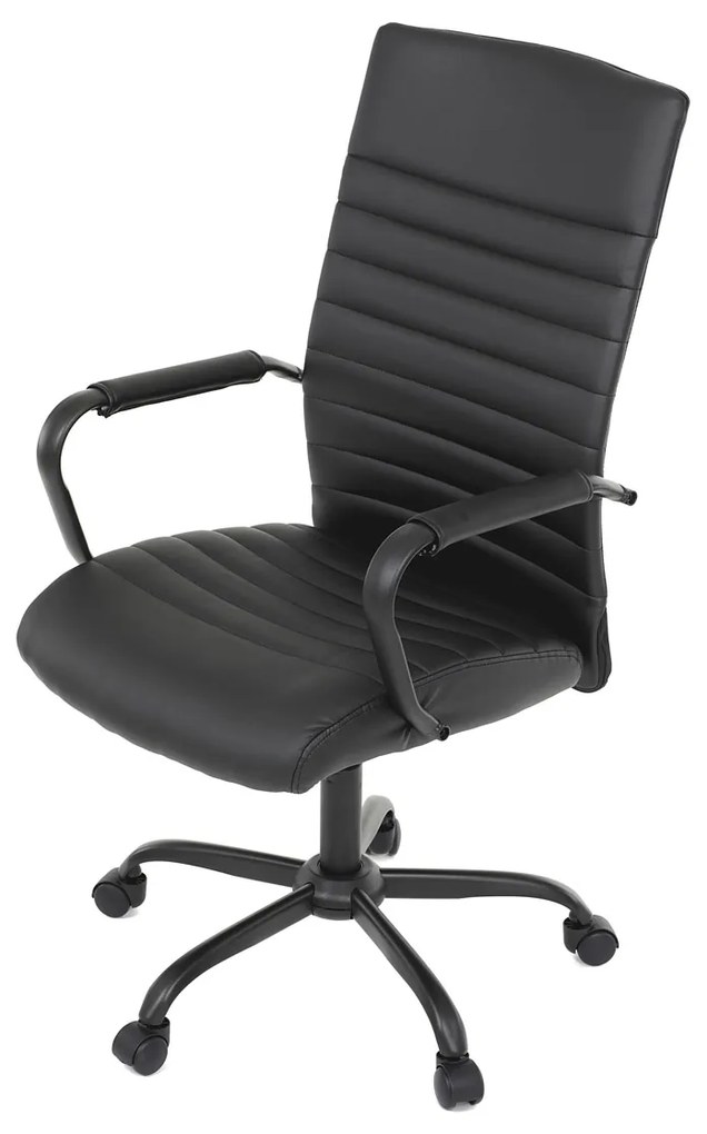 Autronic Kancelářská židle, černá ekokůže, houpací mech, kolečka pro tvrdé podlahy, černý kov
