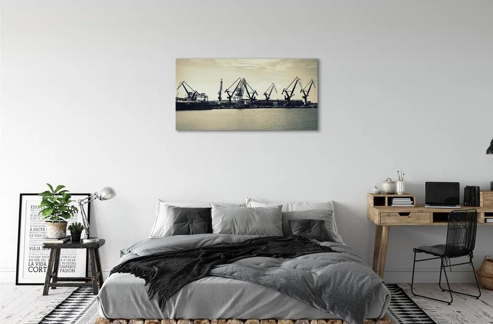 Obrazy na plátně Loděnice v Gdaňsku jeřáby river 100x50 cm