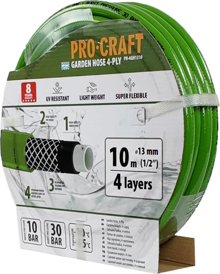 Procraft PR-4GH1310 - zelená zahradní hadice, 4 vrstvy, 1/2", 10m