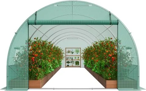 Walk-in tunelový skleník 8,9 × 2,96 × 1,98 m pozinkovaný rám PE kryt zelený