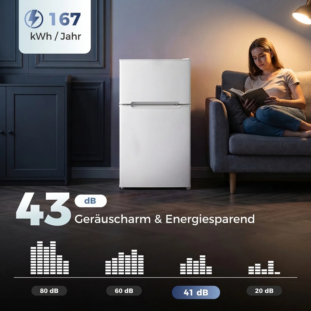 HOMCOM Mini lednička s mrazákem, dvoudveřová, s nastavitelným termostatem, malá chladnička na nápoje 90 l, bílá