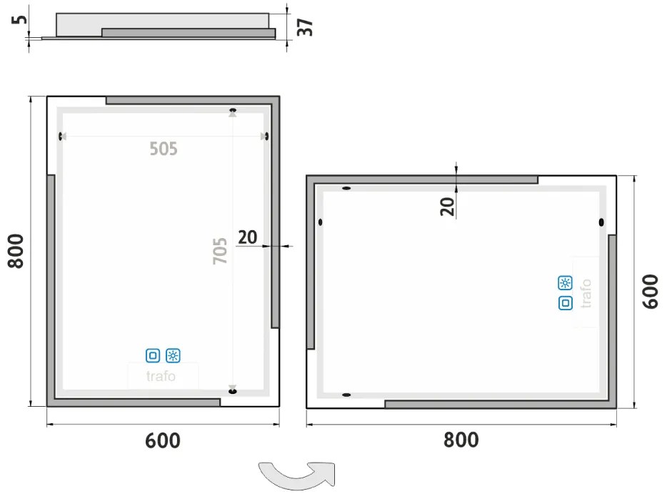 Nimco LED zrcadlo 600x800 se dvěma dotykovými senzory - ZP 14002VX