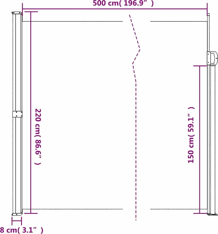 vidaXL Zatahovací boční markýza 220 x 500 cm [4004477] Barva: krémová