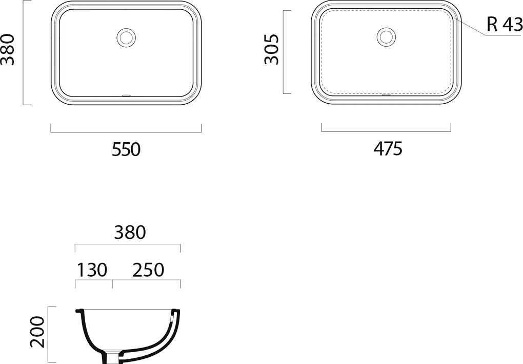 GSI Pura/Classic obdélníkové umyvadlo 38 x 55 cm zápustné bez otvoru pro baterii bez přepadu keramické bílá ExtraGlaze 724311