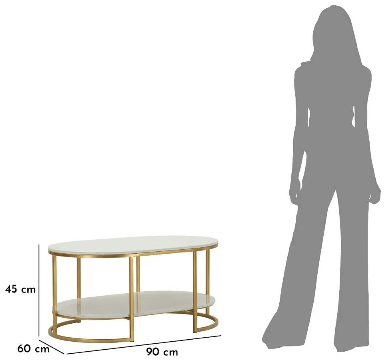 Designový konferenční stolek Bannister 90 cm bílý / zlatý