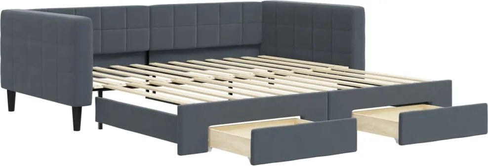 Válenda s přistýlkou a zásuvkami tmavě šedá 100 x 200 cm samet 3196747