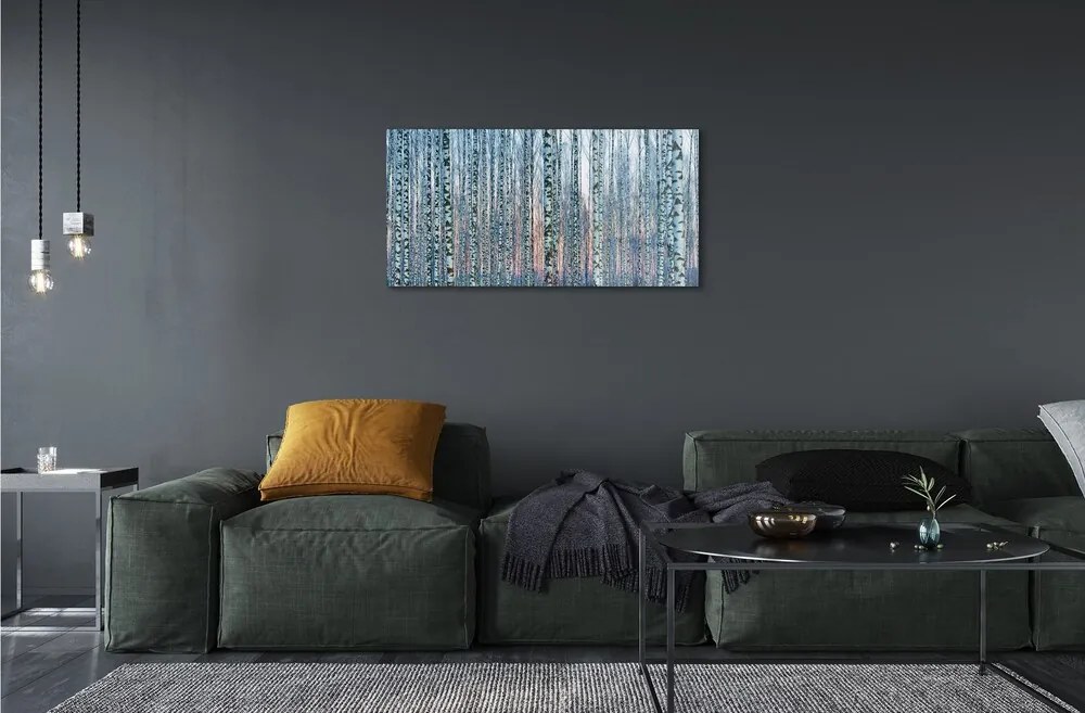Obraz na skle Březového lesa při západu slunce 100x50 cm