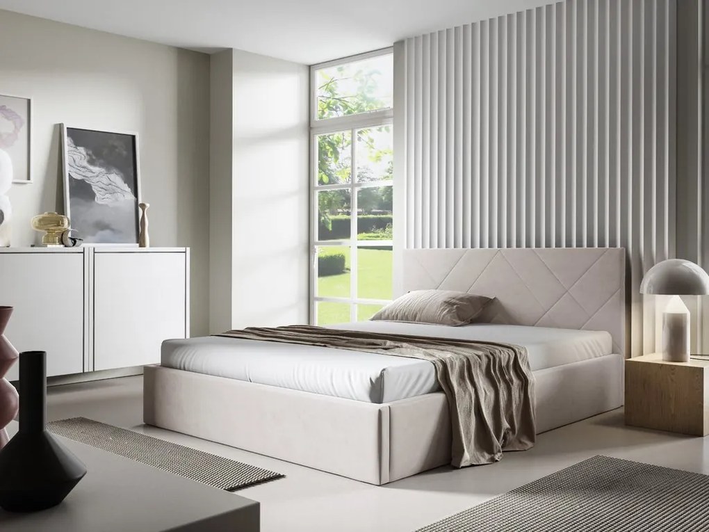 Eka Čalouněná postel SARAH 140x200 cm Barva látky Trinity: Světle hnědá (Trinity 2306), Úložný prostor: Bez úložného prostoru
