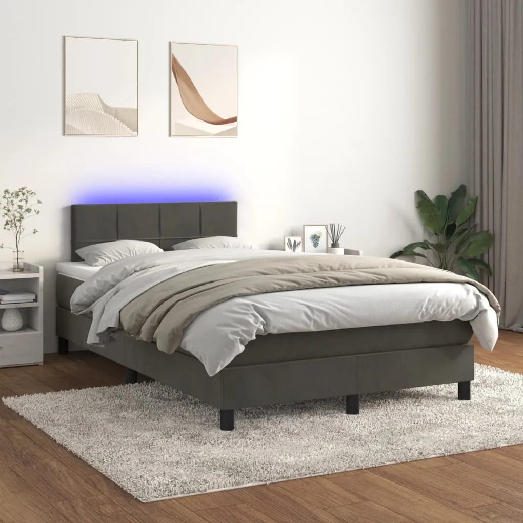 Box spring postel s matrací a LED tmavě šedá 120x200 cm samet 3134394
