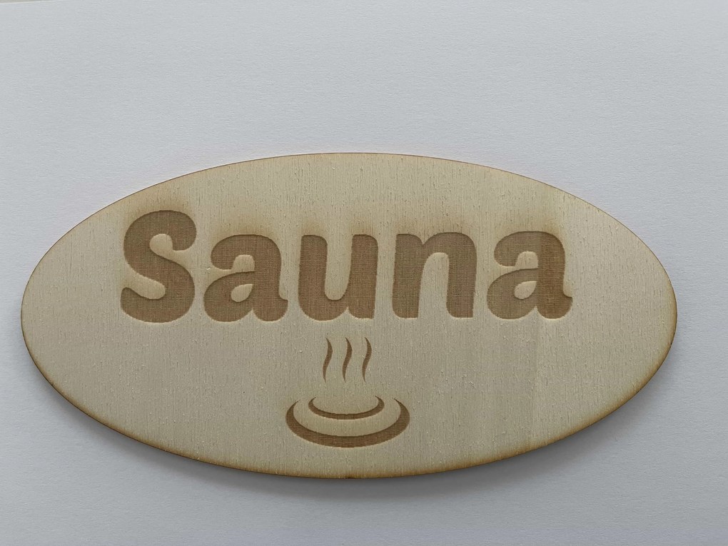 Dřevěná cedule SAUNA – 20 × 10 cm