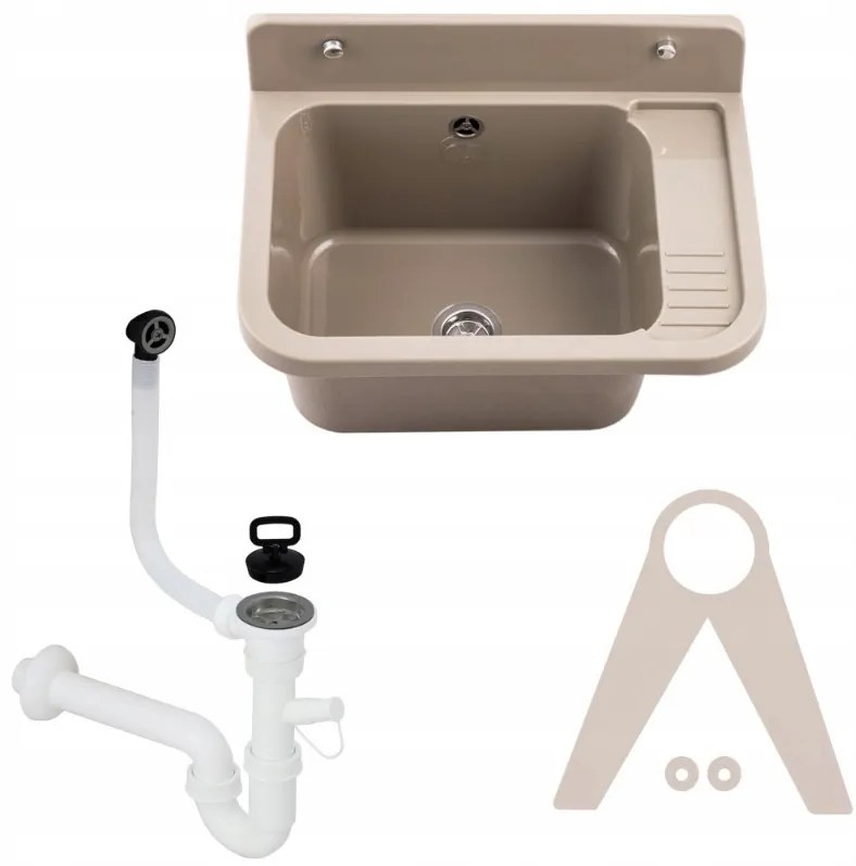 Sink Quality Universe, univerzální plastová výlevka 50x34x31 cm + sifon, 1-komorová, béžová, SKQ-KGK50-B