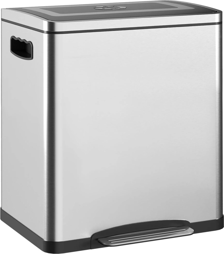 HOMCOM 40L x 34.8Š x 47.5V cm Stříbrný Pedálový Koš na Odpadky s 2 Kompartmenty, Nerezová Ocel s Tichým Víkem, Odnímatelné Vnitřní Kbelíky | Aosom