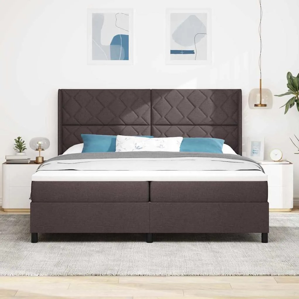 Postel s boxspringem s čelo Tmavě hnědá 200 x 200 cm textil 3341731