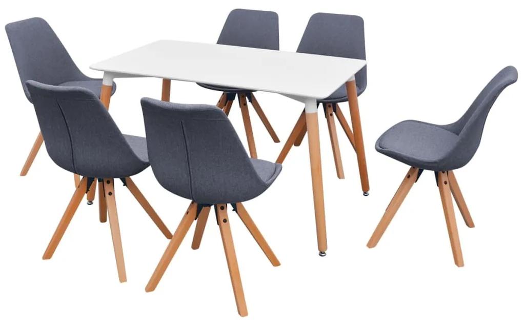 vidaXL Sedmidílný jídelní set stůl a židle, bílá a světle šedá