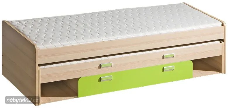 Dětská jednolůžková postel s přistýlkou Bambi 2, LTD, jasan / zelená