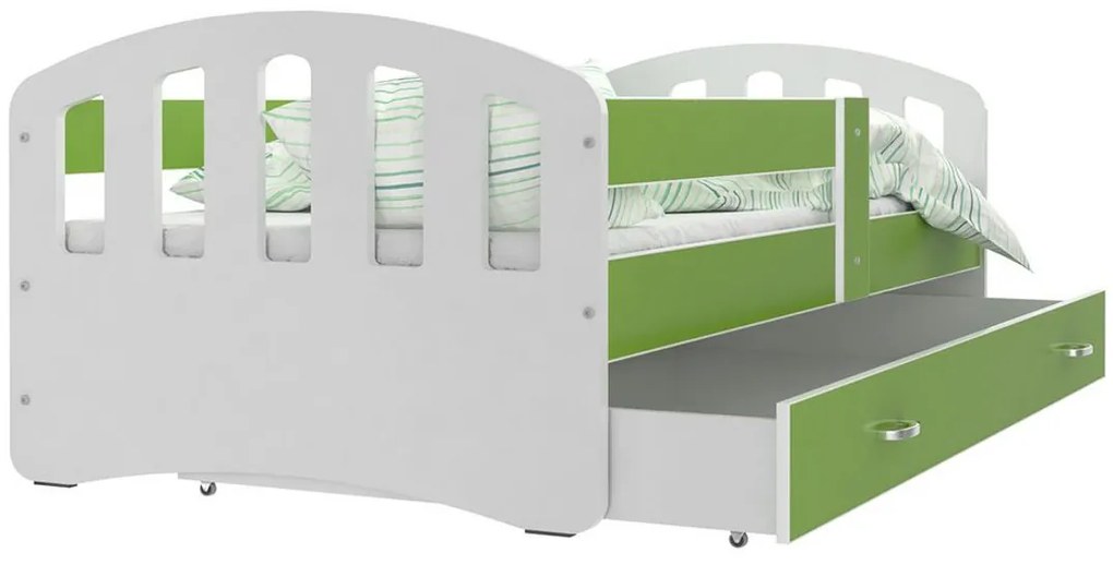 Expedo Dětská postel ŠTÍSTKO P1 COLOR + matrace + rošt ZDARMA, 160x80, bílá/zelená