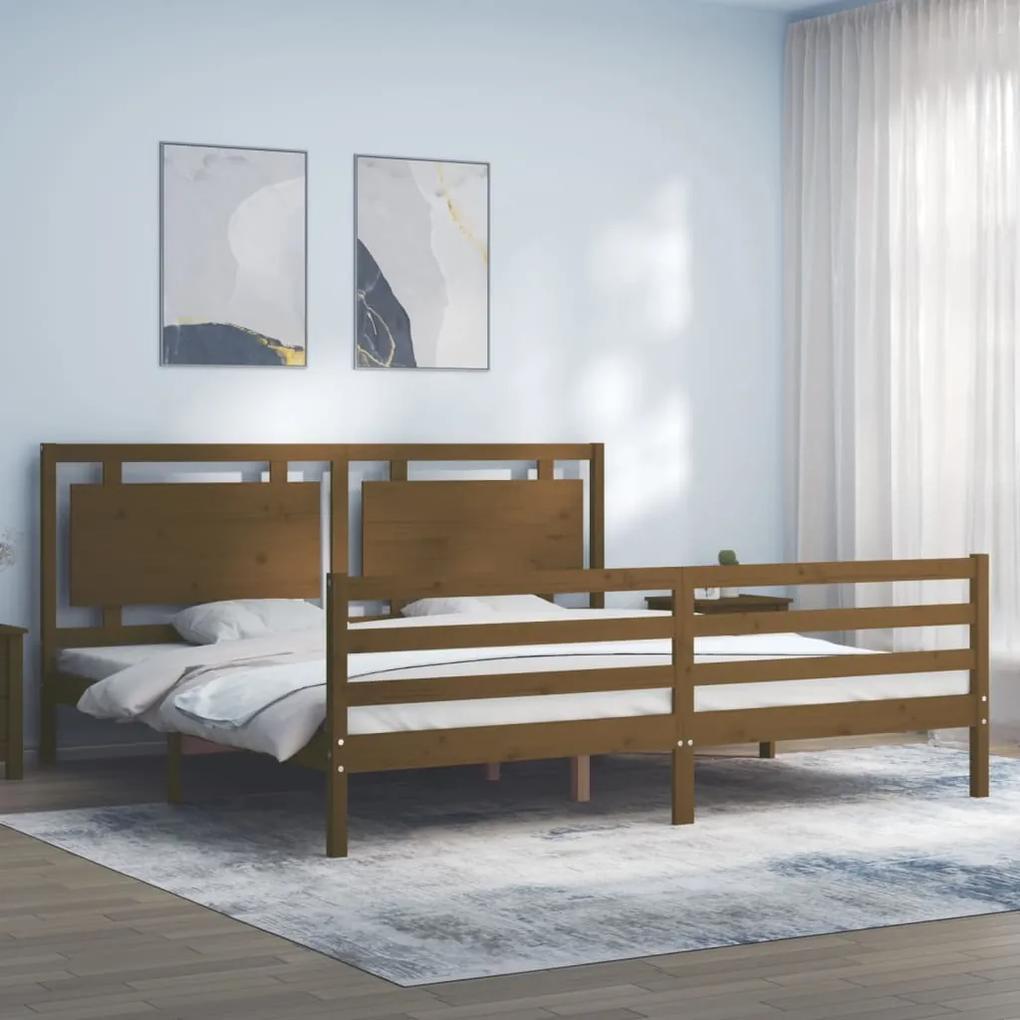 Rám postele s čelem medově hnědý 200 x 200 cm masivní dřevo,  3194074