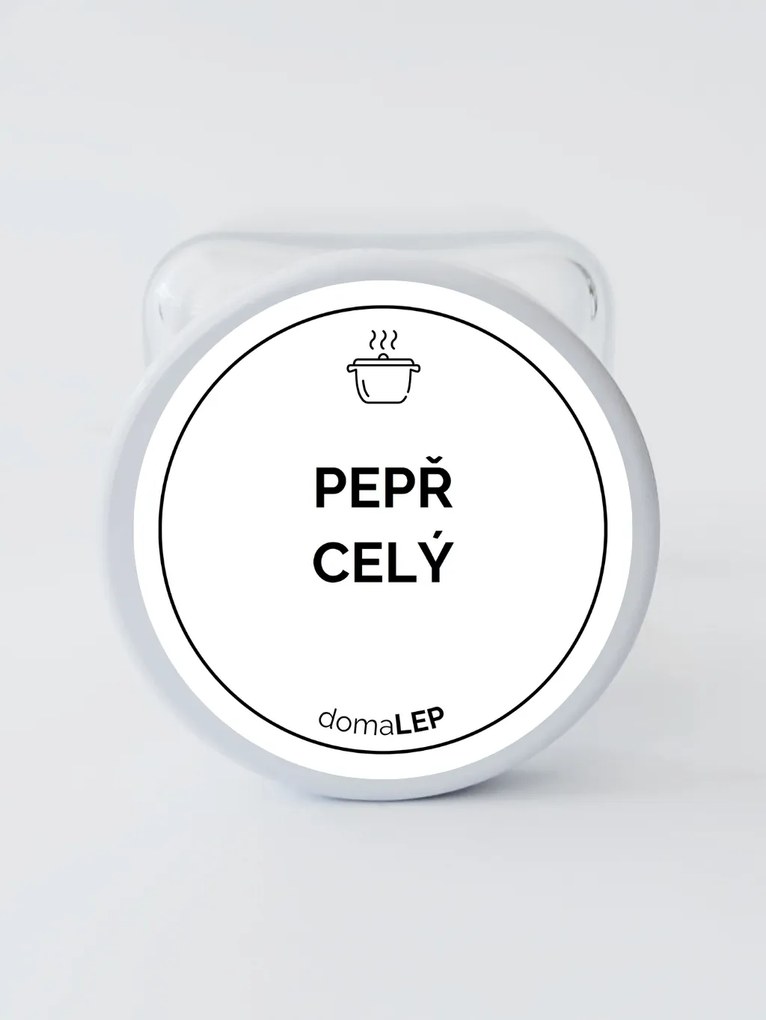 Samolepka na kořenky PEPŘ CELÝ bílá 5 cm tučné písmo