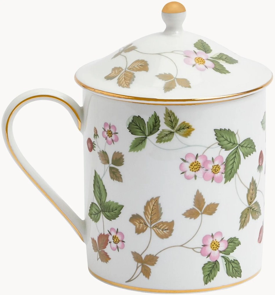 Hrnek z kostního porcelánu Fine Bone China's víčkem Wild Strawberry