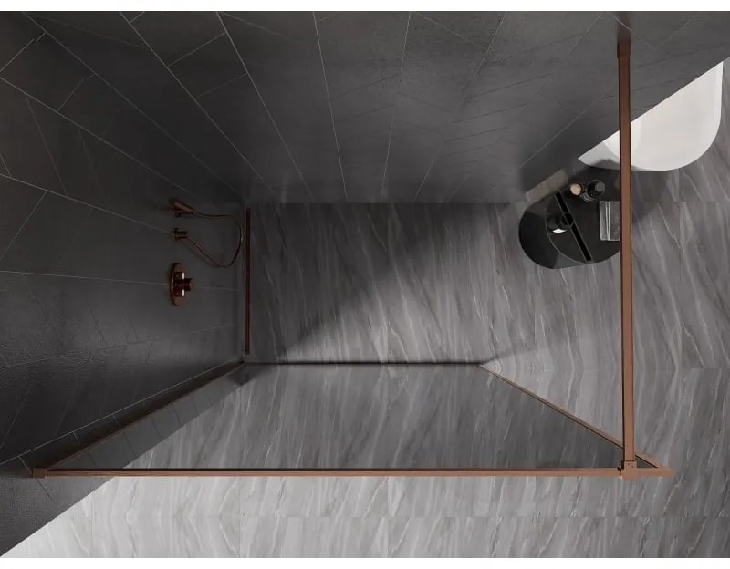 Mexen, Mexen Kioto-XF sprchová stěna s rámem 140 x 202 cm, grafit 10 mm, broušená měď - 800-140-104-65-40-X