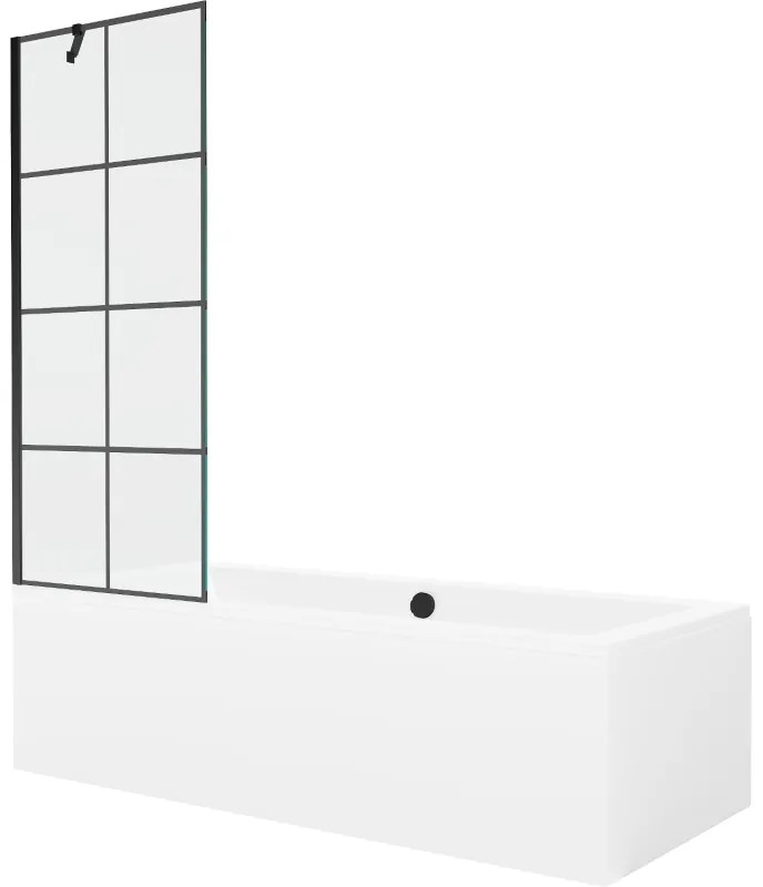 Mexen Cube obdélníková vana 180 x 80 cm s obkladem a jednokřídlou zástěnou 70 cm, černý vzor - 550518080X9507007077