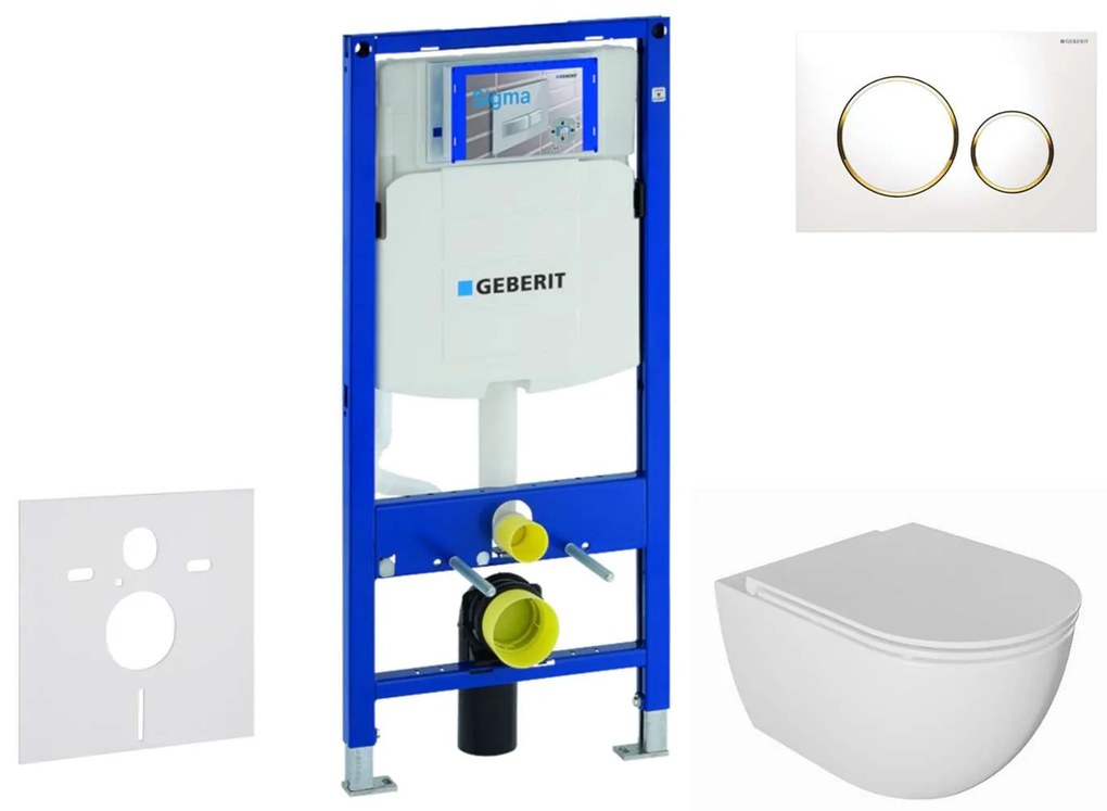 Geberit Duofix - Set předstěnové instalace, klozetu Oudee a sedátka softclose, tlačítko Sigma20, bílá/pozlacená SANI11CA3133