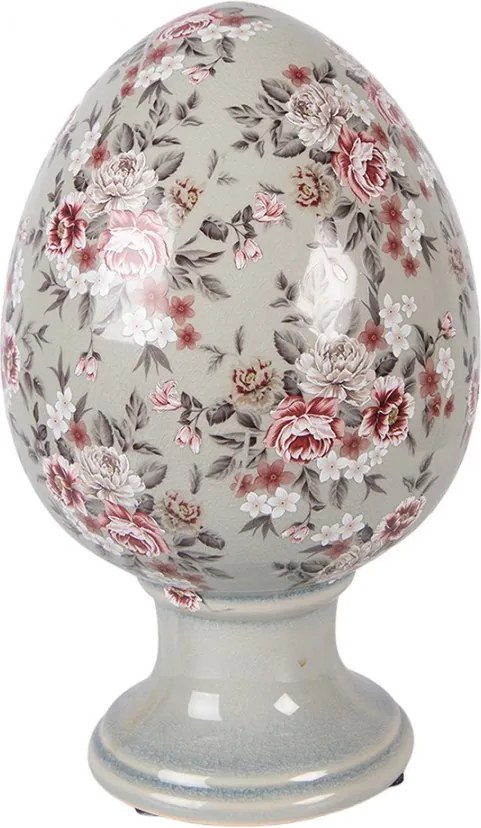 Zelené keramické vajíčko s květy Floria XL - Ø 17*28 cm