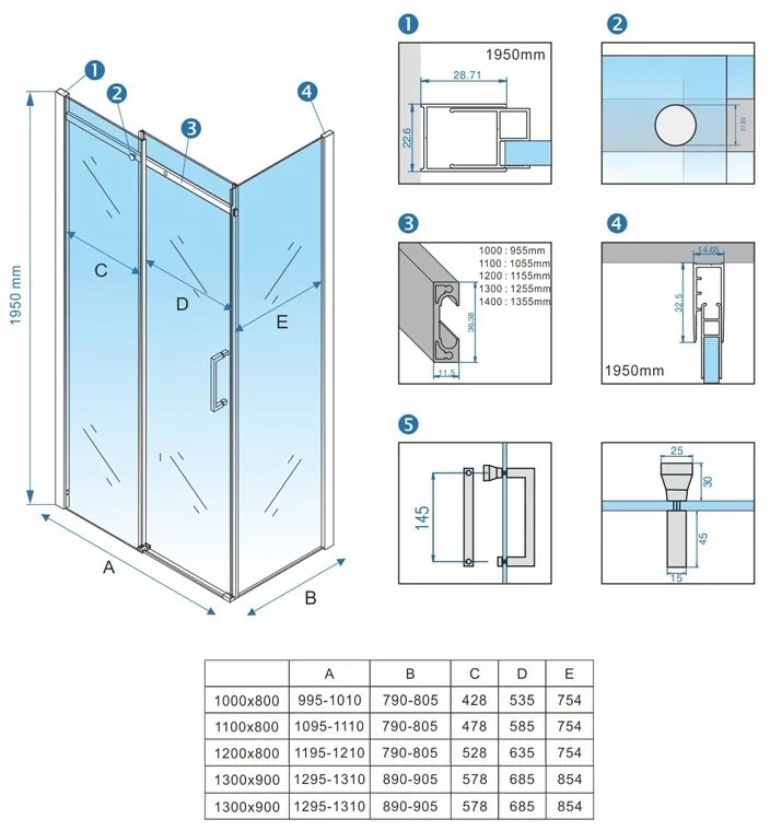 BPS-koupelny Obdélníkový sprchový kout SK-KZ22E 140x90 zlatý/transparent - bez vaničky
