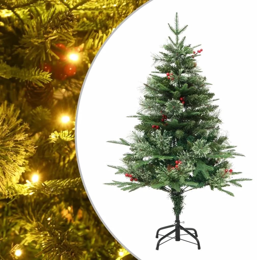 Vánoční stromek s LED a borovými šiškami zelený 150 cm PVC a PE,  344288