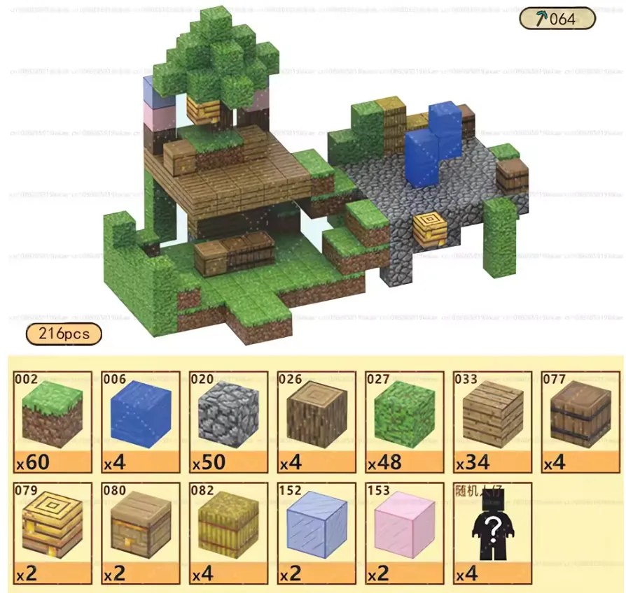 Minecraft magnetická stavebnice Varianty: Kámen a les - 216 ks