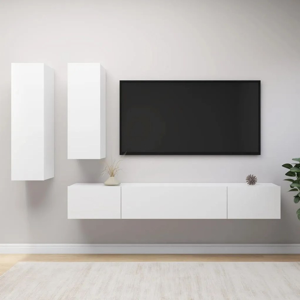 4dílný set TV skříněk bílý kompozitní dřevo 3078733