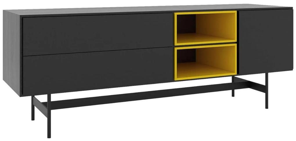 OnaDnes -20% Take Me Home Černo žlutý dubový TV stolek Maya 180 x 50 cm