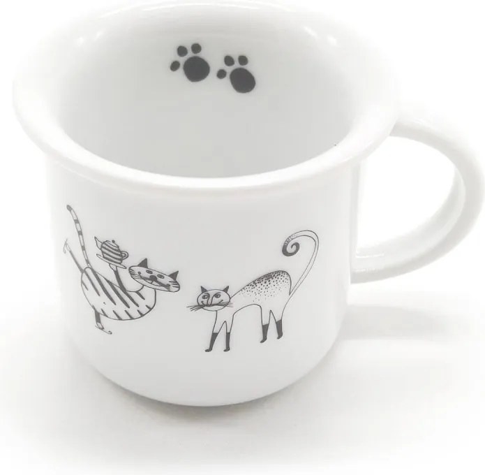 Porcelánový moka hrnek Kočičí páreček, 100 ml – s originální černobílou perokresbou, český design