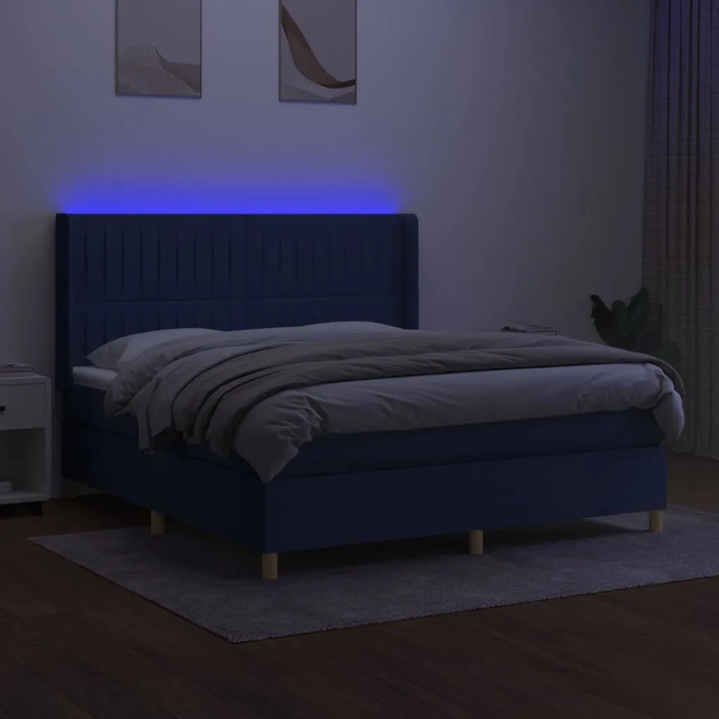 Box spring postel s matrací a LED modrá 180x200 cm textil 3139059