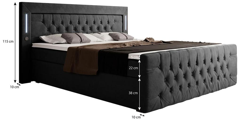 K&M postele Boxspring postel ELEGANCE s úložným prostorem LED a USB, 180×200 cm, šedý samet Velikost postele: 180 × 200 cm, Výběr matrace: Oboustrann…
