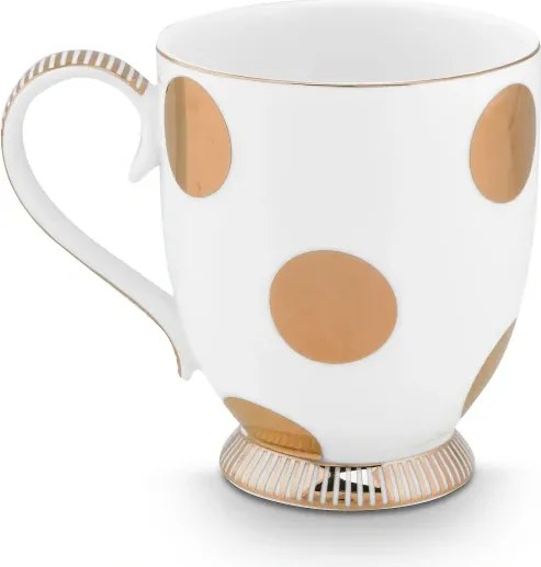 Pip Studio Dot Delight White - Gold sada 2ks hrnků 380ml, bílo-zlatá (Sada 2 ks hrnků 380 ml z tenkostěnného porcelánu)